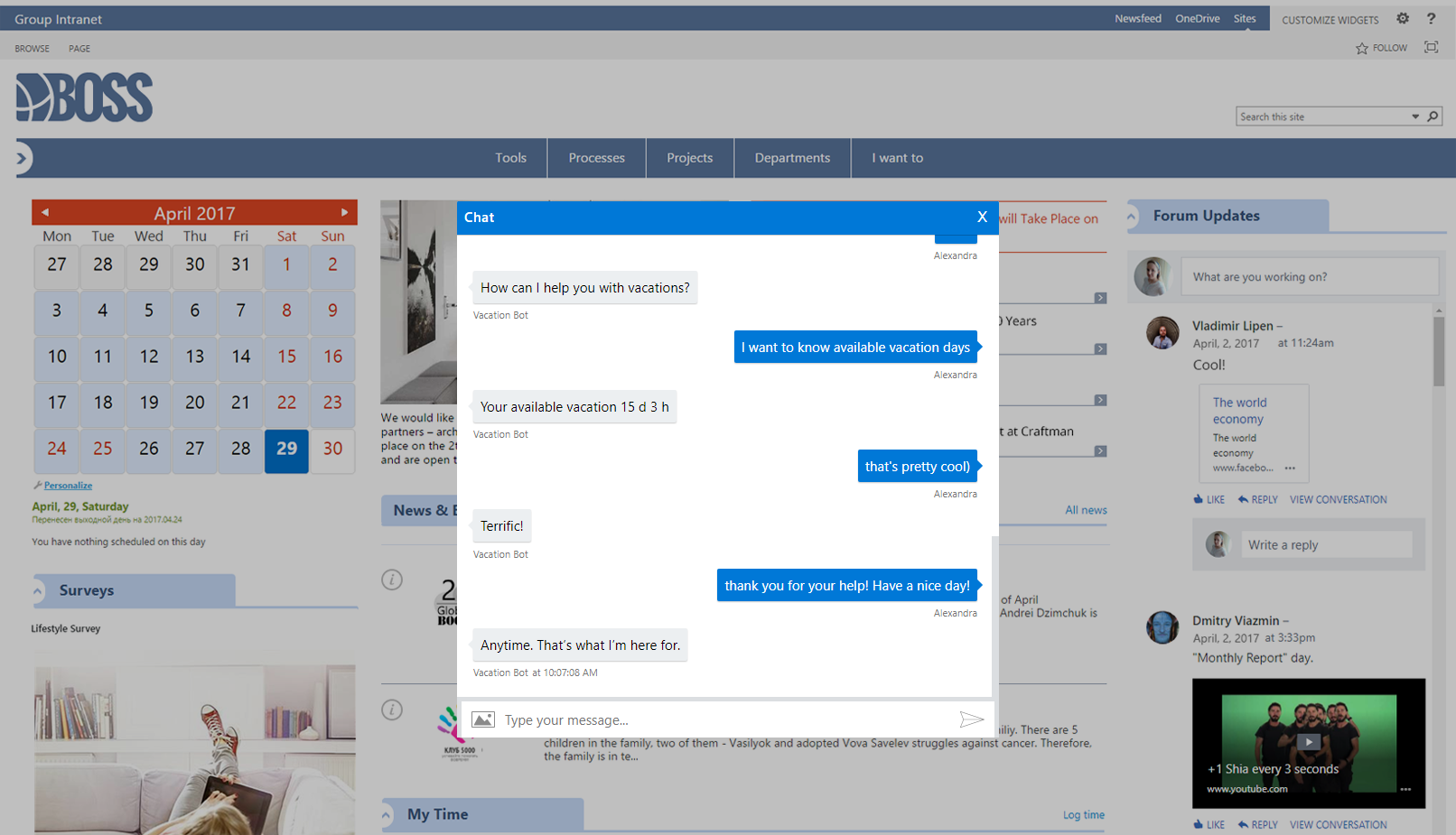 Development of a Vacation Chatbot for a SharePoint Intranet - Case Study